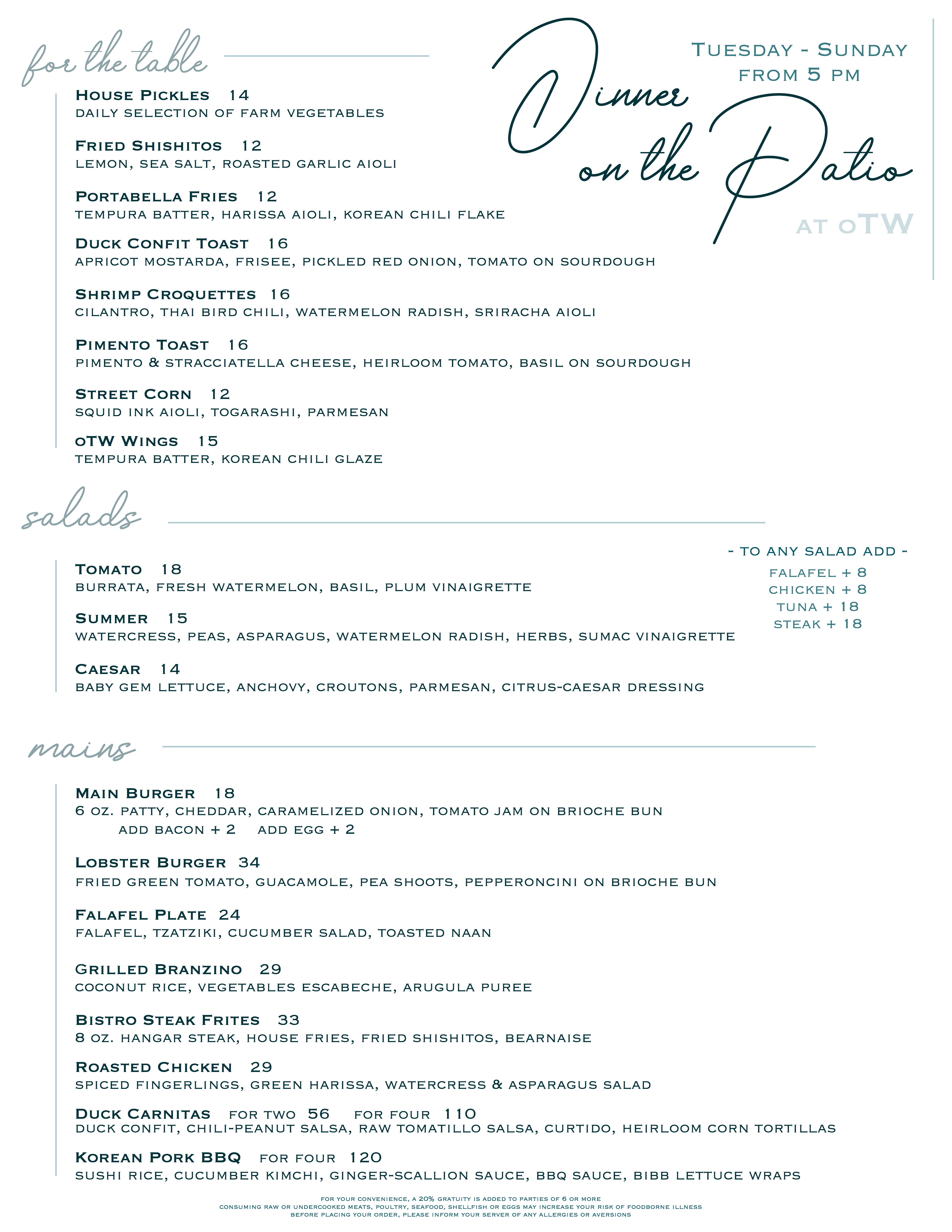 Dinner Menu - or, The Whale Restaurant, Nantucket